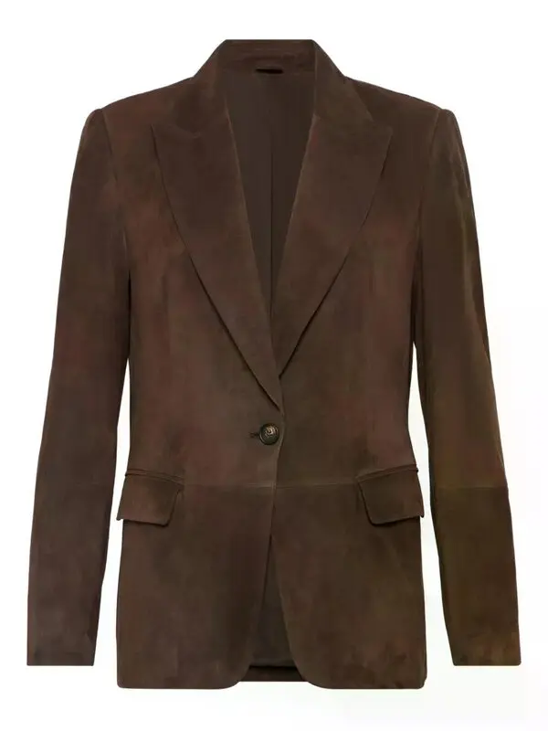 Brunello Cucinelli Suede Blazer With Monili Decoration - Brown