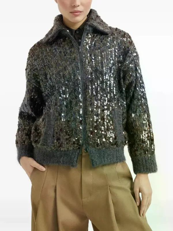 Brunello Cucinelli Embroidered Cardigan - Grey