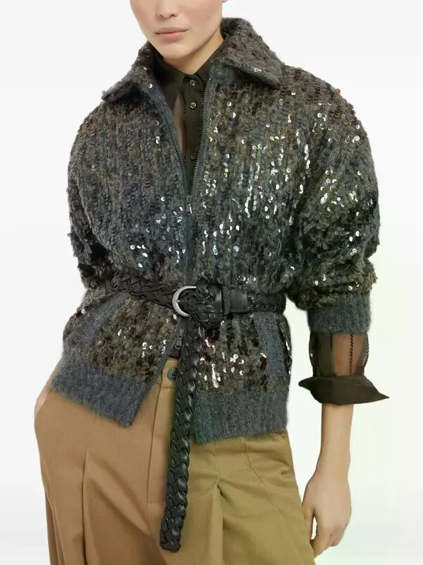 Brunello Cucinelli Embroidered Cardigan - Grey