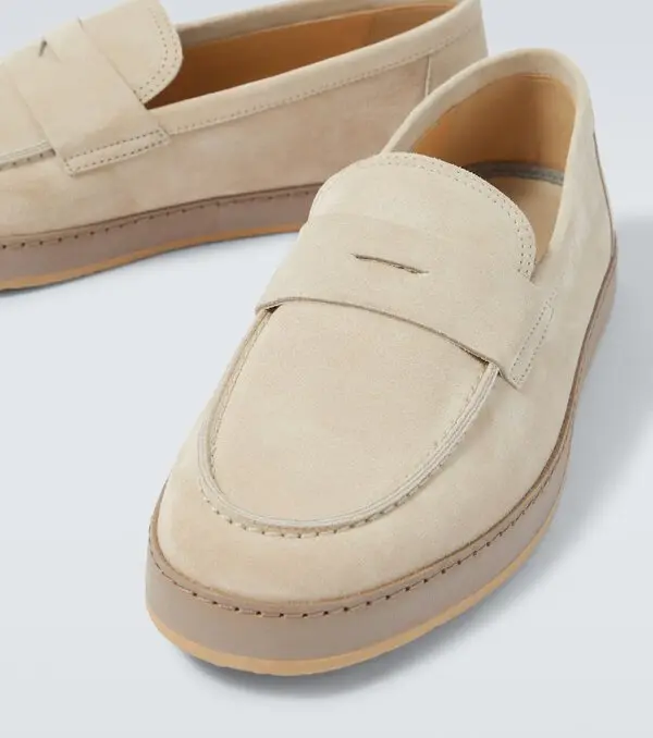 Brunello Cucinelli Suede Penny Loafers - Beige