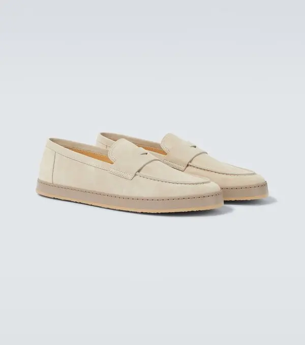 Brunello Cucinelli Suede Penny Loafers - Beige