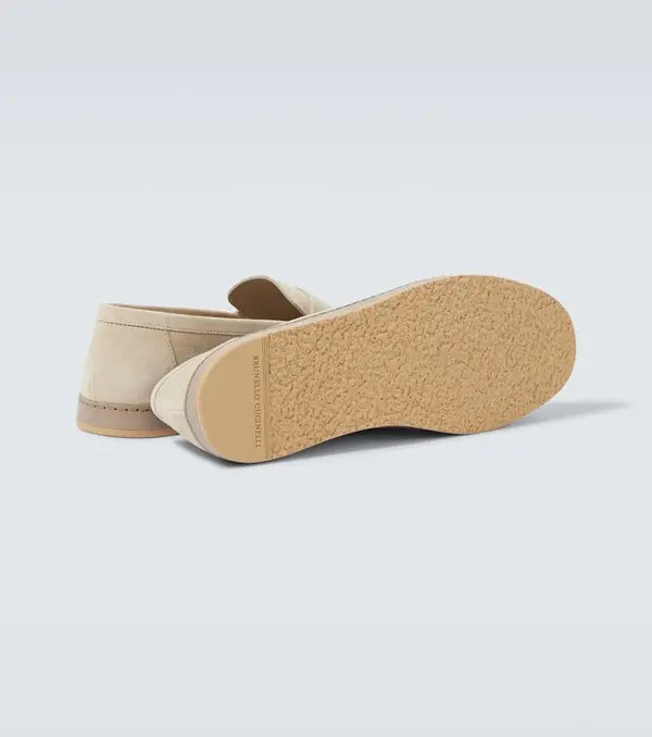 Brunello Cucinelli Suede Penny Loafers - Beige