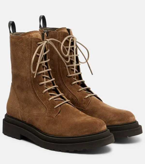Brunello Cucinelli Suede Combat Boots - Brown