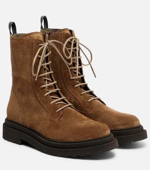 Brunello Cucinelli Suede Combat Boots - Brown