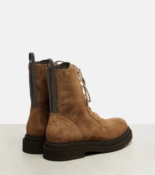 Brunello Cucinelli Suede Combat Boots - Brown