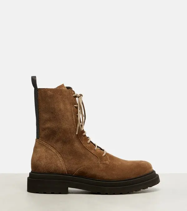 Brunello Cucinelli Suede Combat Boots - Brown