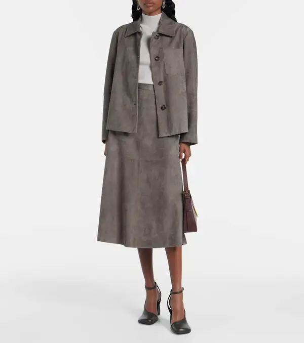 Max Mara Suede Midi Skirt - Grey
