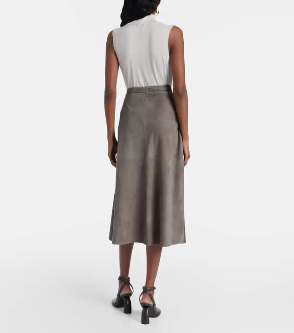 Max Mara Suede Midi Skirt - Grey