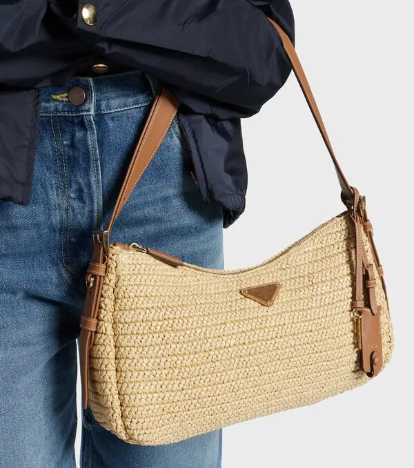 Prada Aimée Large Crochet Shoulder Bag - Neutrals
