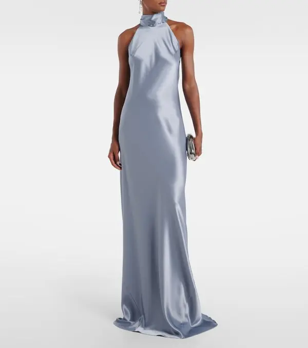 Galvan Sienna Halterneck Gown - Blue