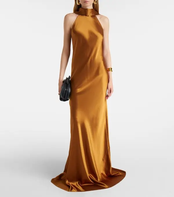 Galvan Sienna Halterneck Gown - Brown