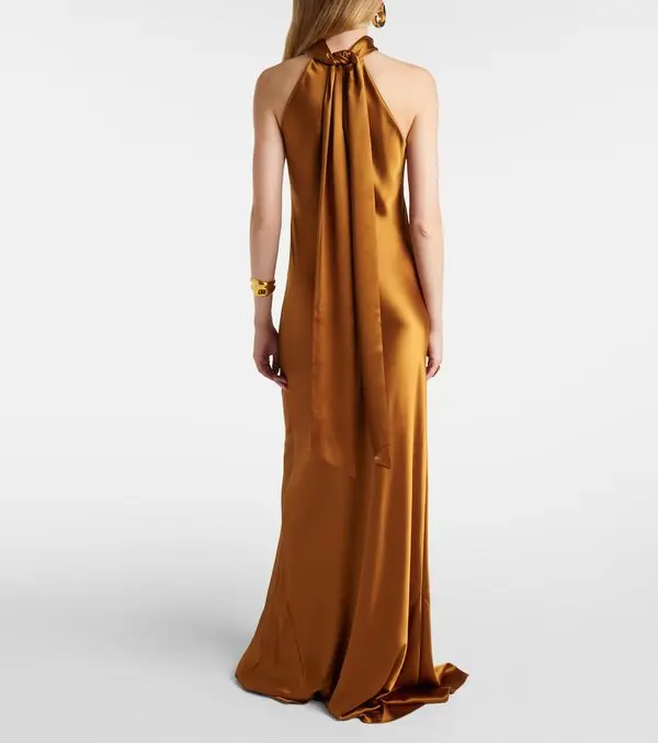 Galvan Sienna Halterneck Gown - Brown