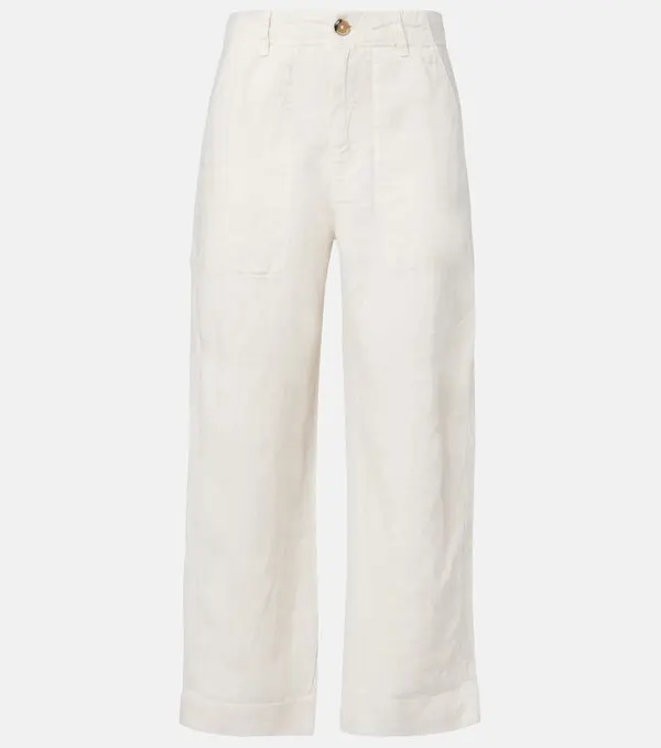 Velvet By Graham & Spencer Issa Linen Barrel-leg Pants - White
