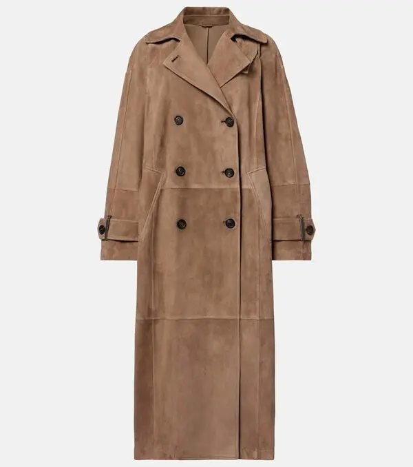 Brunello Cucinelli Double-breasted Paneled Suede Coat