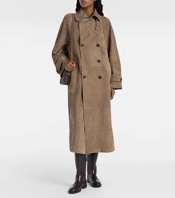 Brunello Cucinelli Double-breasted Paneled Suede Coat