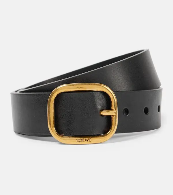 Loewe Wide Leather Belt With Vintage Gold Buckle - Black