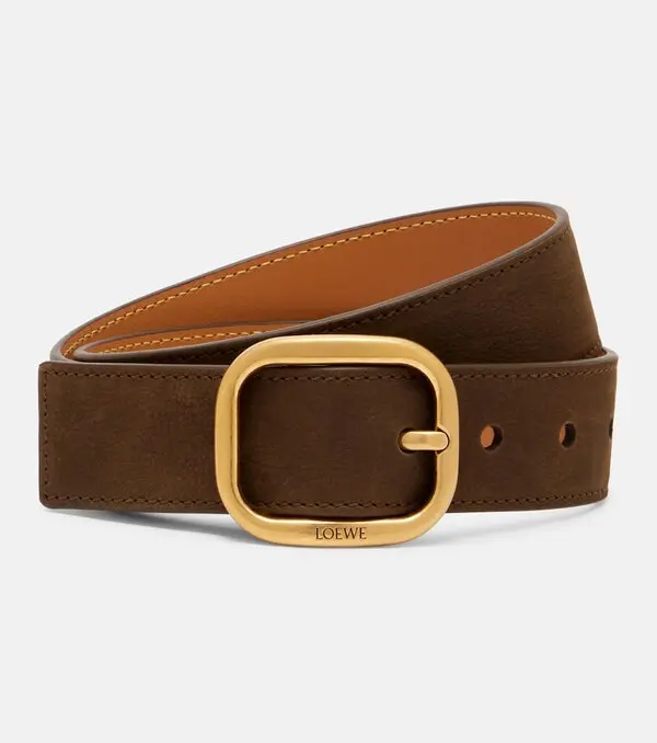 Loewe Calfskin Leather Belt With Antique Gold Buckle - Brown