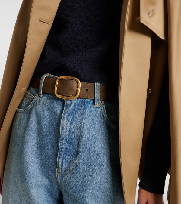 Loewe Calfskin Leather Belt With Antique Gold Buckle - Brown