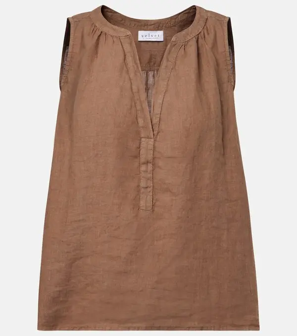 Velvet By Graham & Spencer Tacy Linen Tank Top - Brown