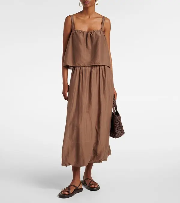 Velvet By Graham & Spencer Ines Cotton And Silk Voile Maxi Skirt - Brown