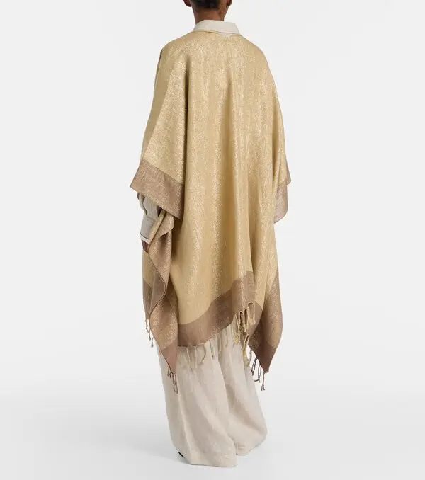 Brunello Cucinelli Fringed Linen-blend Lamé Poncho
