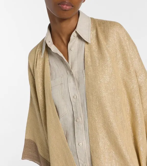 Brunello Cucinelli Fringed Linen-blend Lamé Poncho