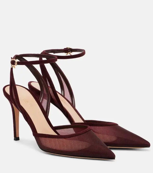 GIANVITO ROSSI 85 Suede-trimmed Organza Pumps - Burgundy