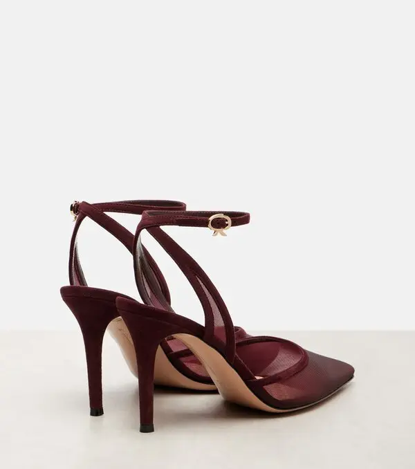 GIANVITO ROSSI 85 Suede-trimmed Organza Pumps - Burgundy