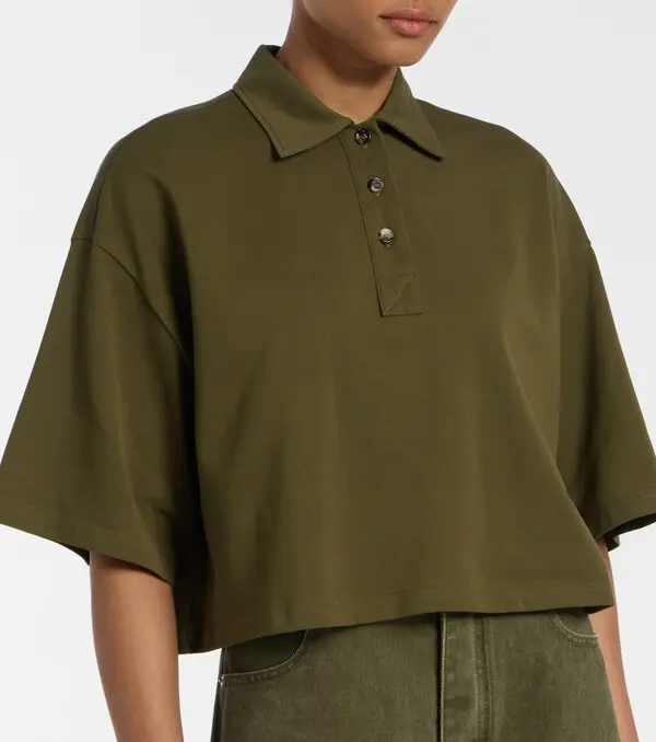 Bottega Veneta Cropped Cotton Polo Shirt - Green