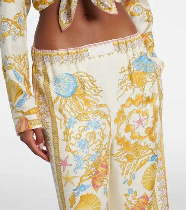 Versace Underwater Barocco Silk Palazzo Pants - Gold