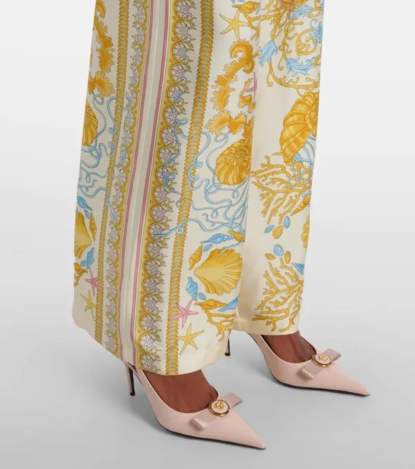 Versace Underwater Barocco Silk Palazzo Pants - Gold