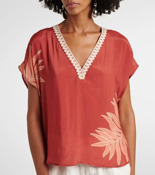 Velvet By Graham & Spencer Naomi Embroidered Printed Top