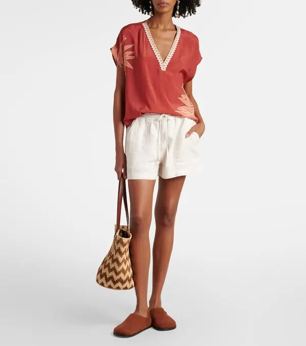 Velvet By Graham & Spencer Naomi Embroidered Printed Top
