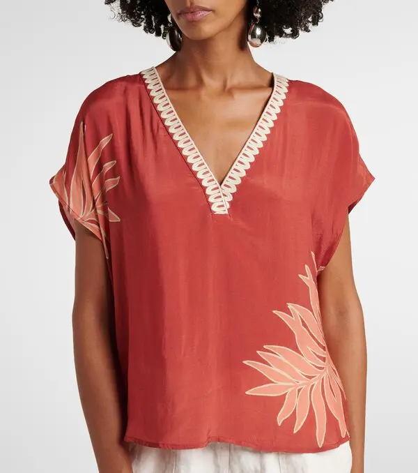 Velvet By Graham & Spencer Naomi Embroidered Printed Top