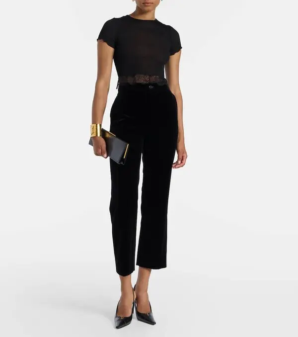 Saint Laurent Cotton Velvet Cropped Flared Pants