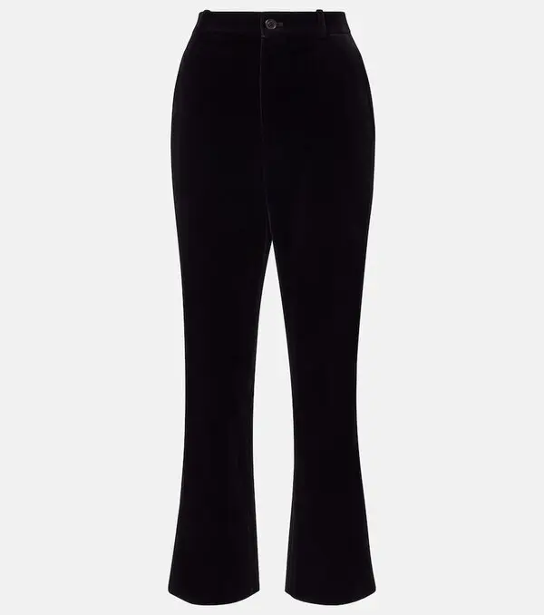 Saint Laurent Cotton Velvet Cropped Flared Pants - Black