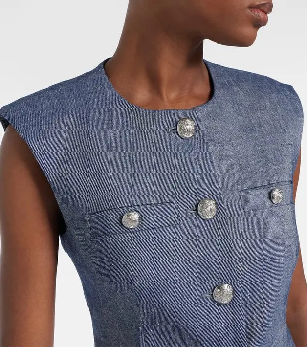 Veronica Beard Tamara Linen-blend Vest - Blue