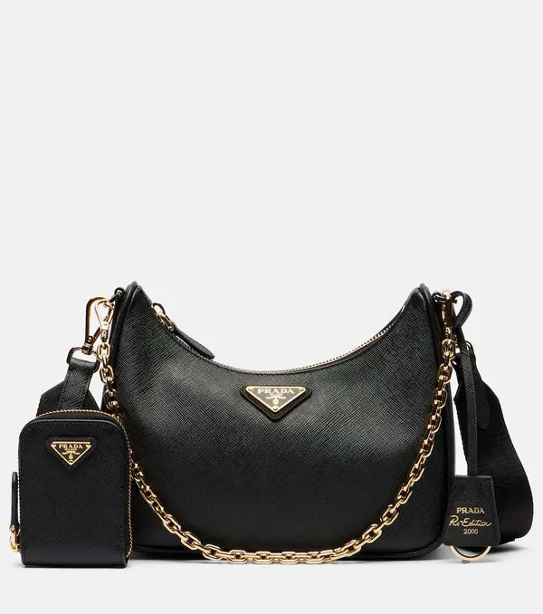 Prada Re-edition 2005 Leather Shoulder Bag - Black