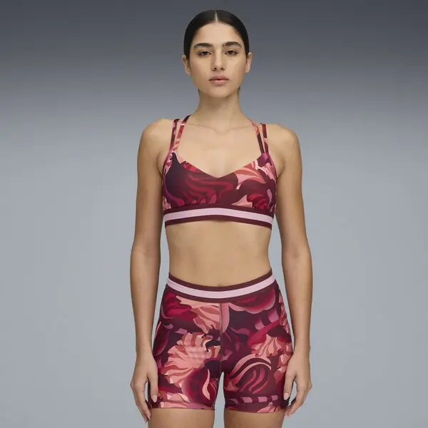 PUMA Floral Ribbon Moisture Wicking, Low Impact Sports Bra - Ruby Shimmer