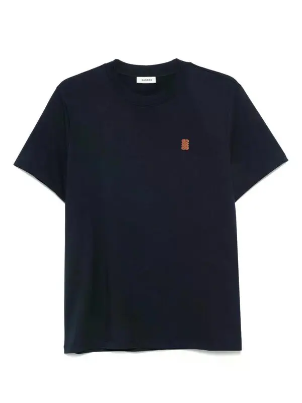 Sandro Leather Logo T-shirt - Blue