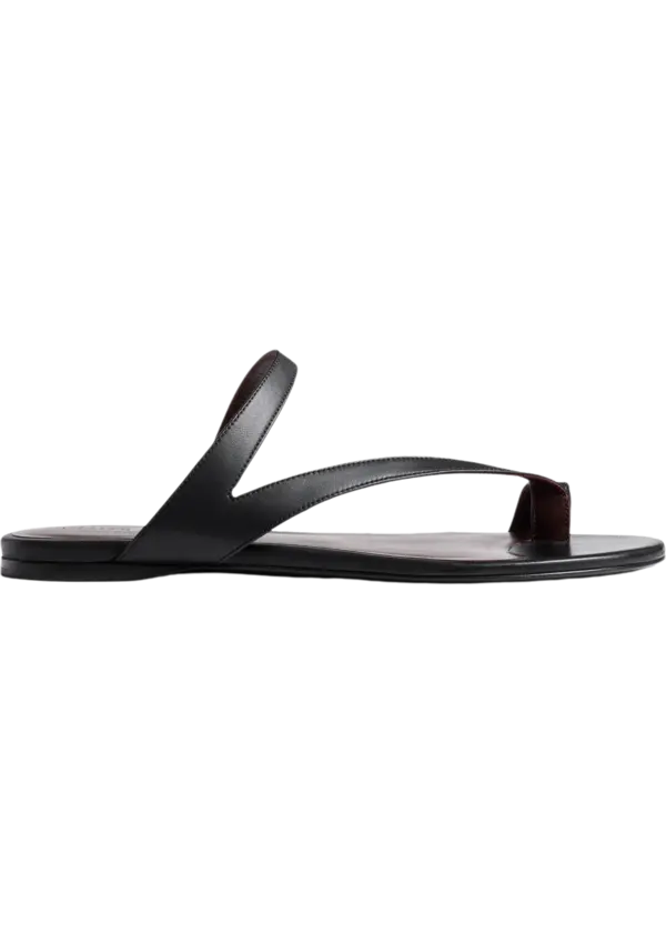 Khaite Aimee Leather Flat Sandal - Black