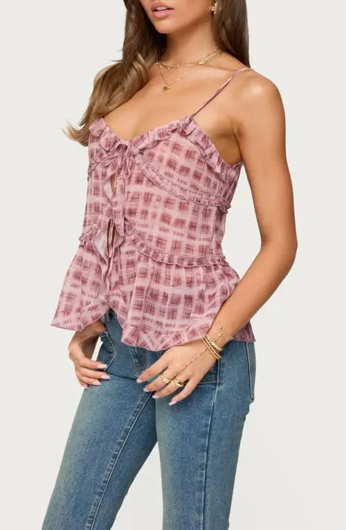 EDIKTED Ruffle Tie Front Chiffon Camisole