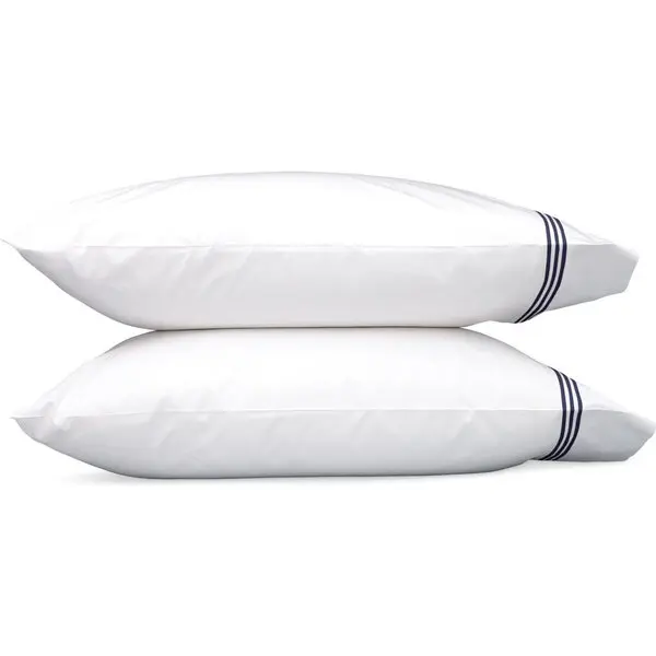 MATOUK Bel Tempo Set Of 2 520 Thread Count Cotton Perccale Pillowcases - Navy