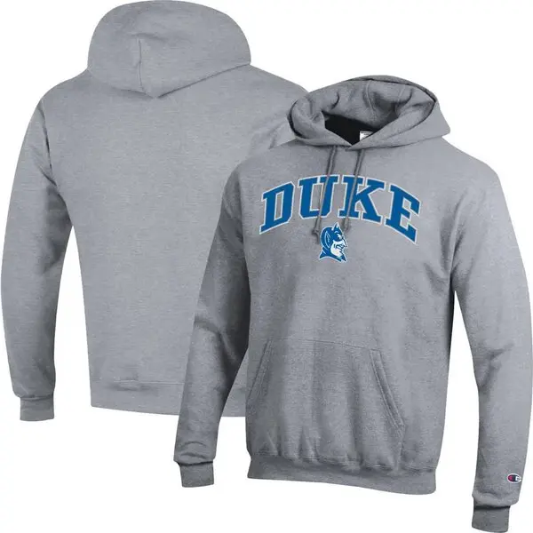 Champion Duke Blue Devils Arch Over Logo Pullover Hoodie - Heather Gray