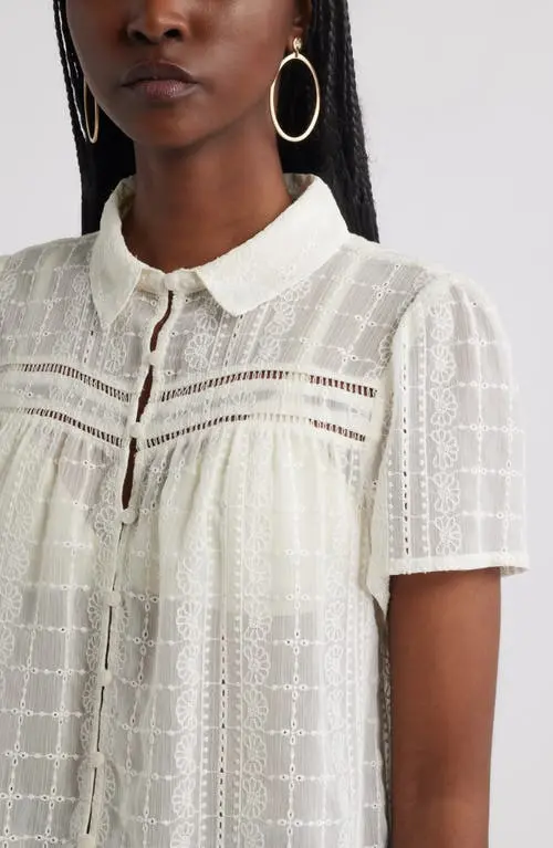 Treasure & Bond Sheer Embroidered Button-up Shirt