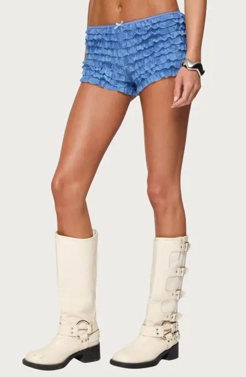 EDIKTED Ruffle Detailed Microshorts - Blue