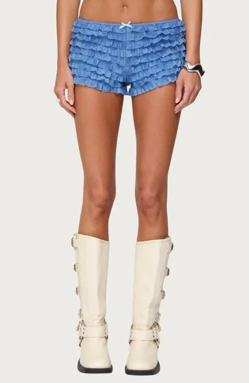EDIKTED Ruffle Detailed Microshorts - Blue