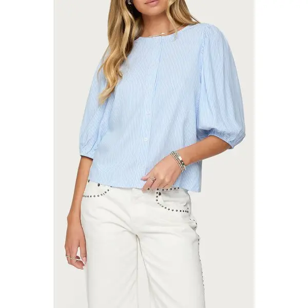 EDIKTED Pinstripe Boxy Button-up Shirt - Light-blue