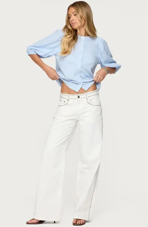 EDIKTED Pinstripe Boxy Button-up Shirt - Light-blue