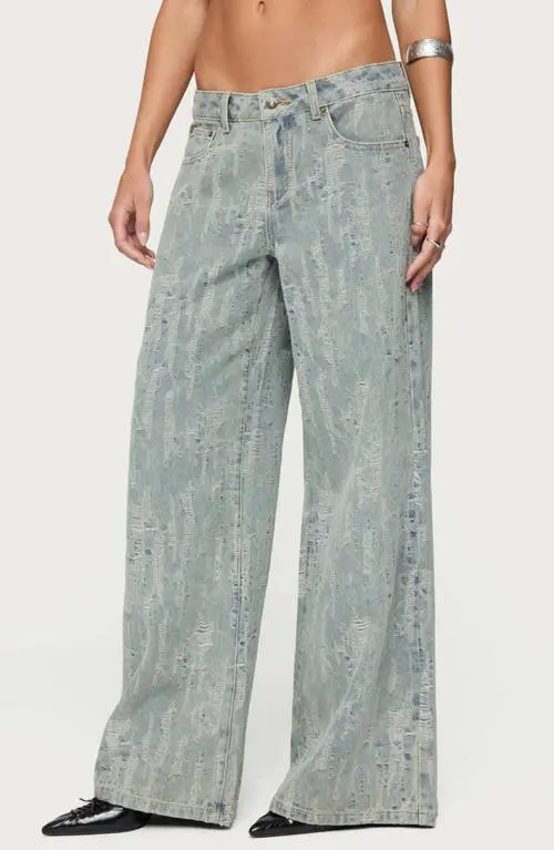 EDIKTED Distressed Low Rise Wide Leg Jeans